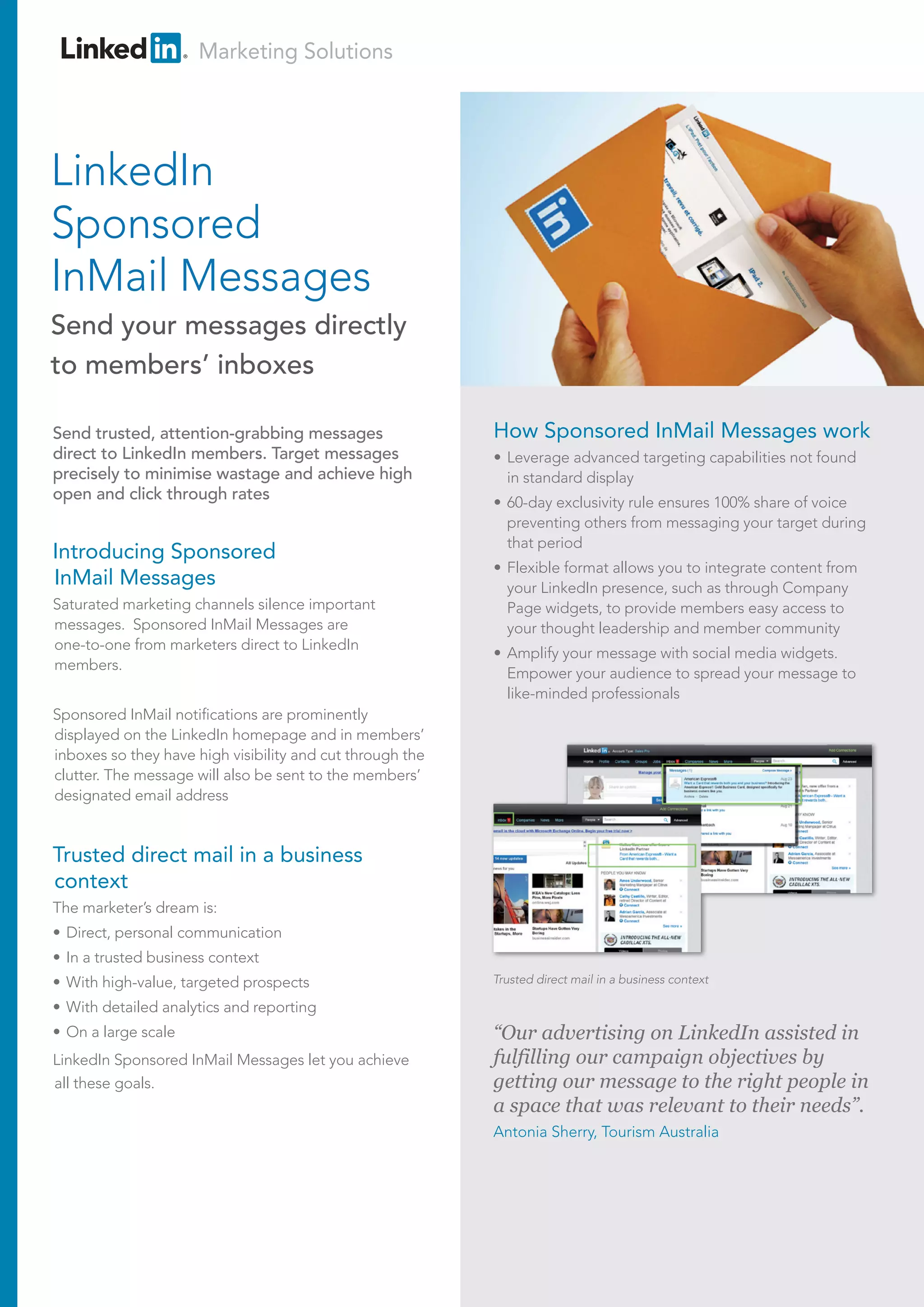 Marketing Solutions LinkedIn Sponsored InMail product sheet | PDF
