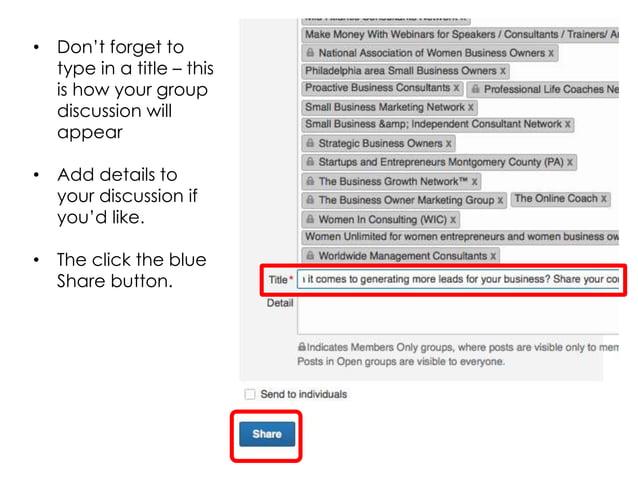 Linked in tips how to share your posts to multiple linkedin groups | PPTX | Social Networking ...