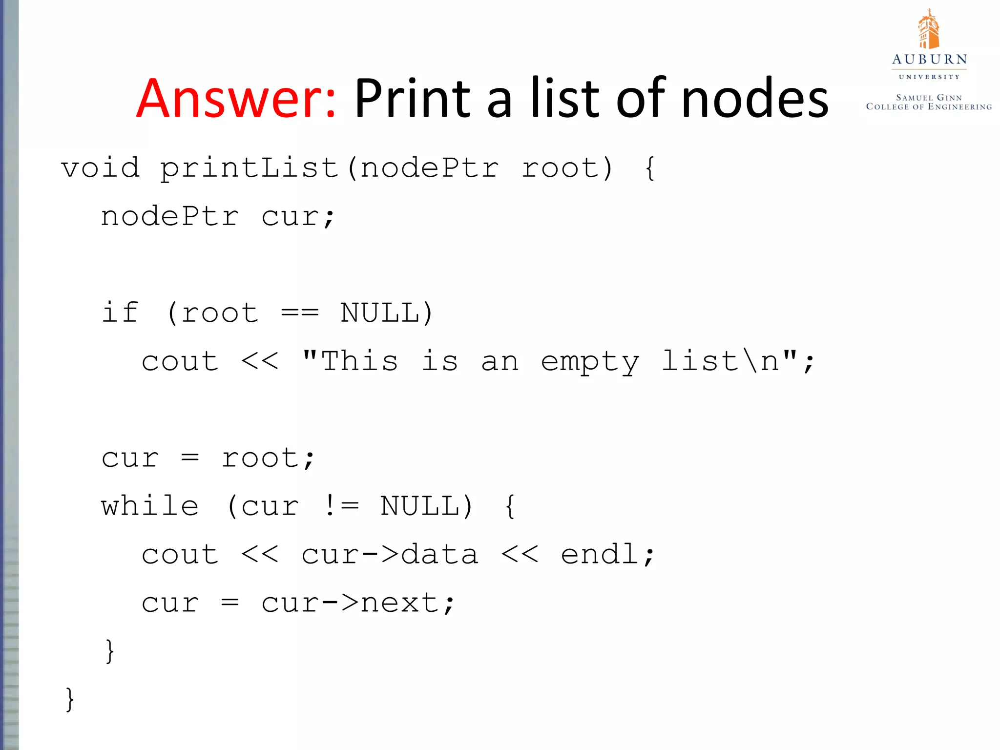 COMP2710: Software Construction - Linked list exercises | PPT