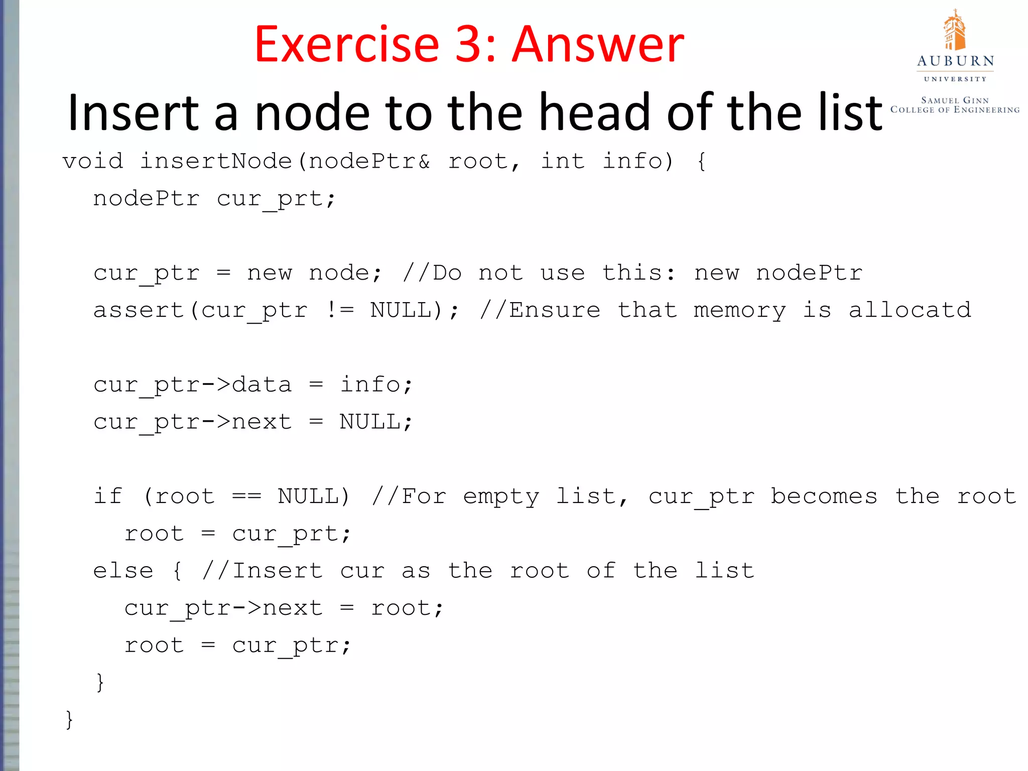 COMP2710: Software Construction - Linked list exercises | PPT