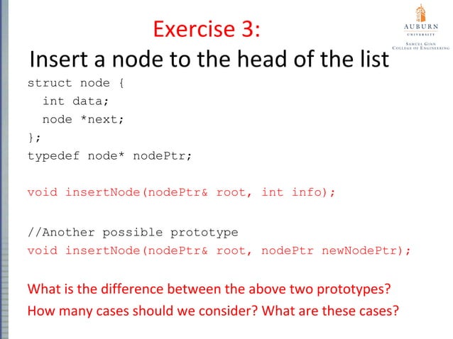 COMP2710: Software Construction - Linked list exercises | PPT