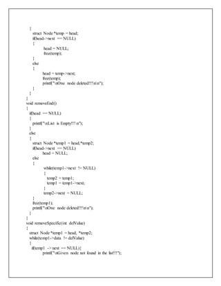 Linked list imp of list | DOCX | Programming Languages | Computing