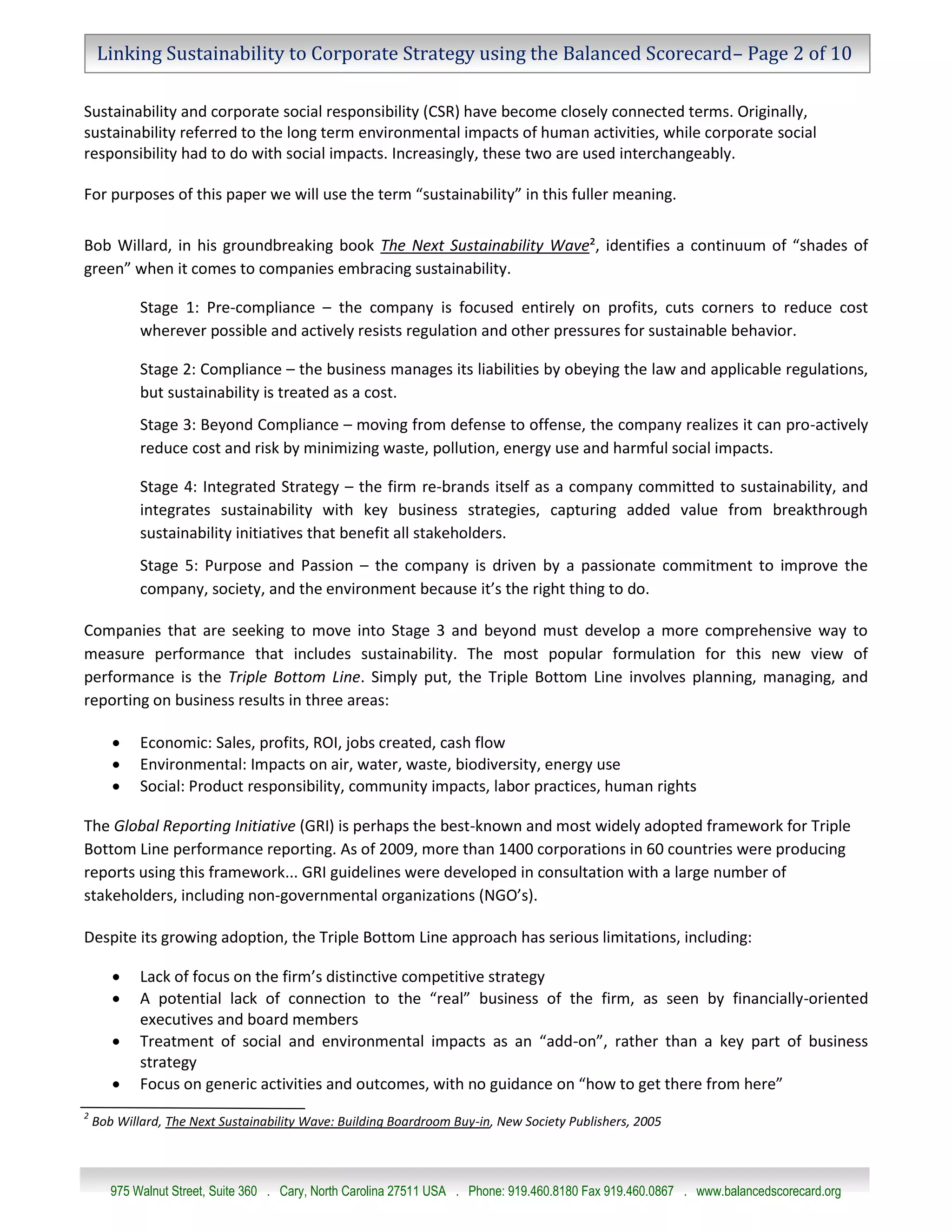 Linking Sustainabilityto Corporate Strategy Usingthe Balanced Scorecard ...