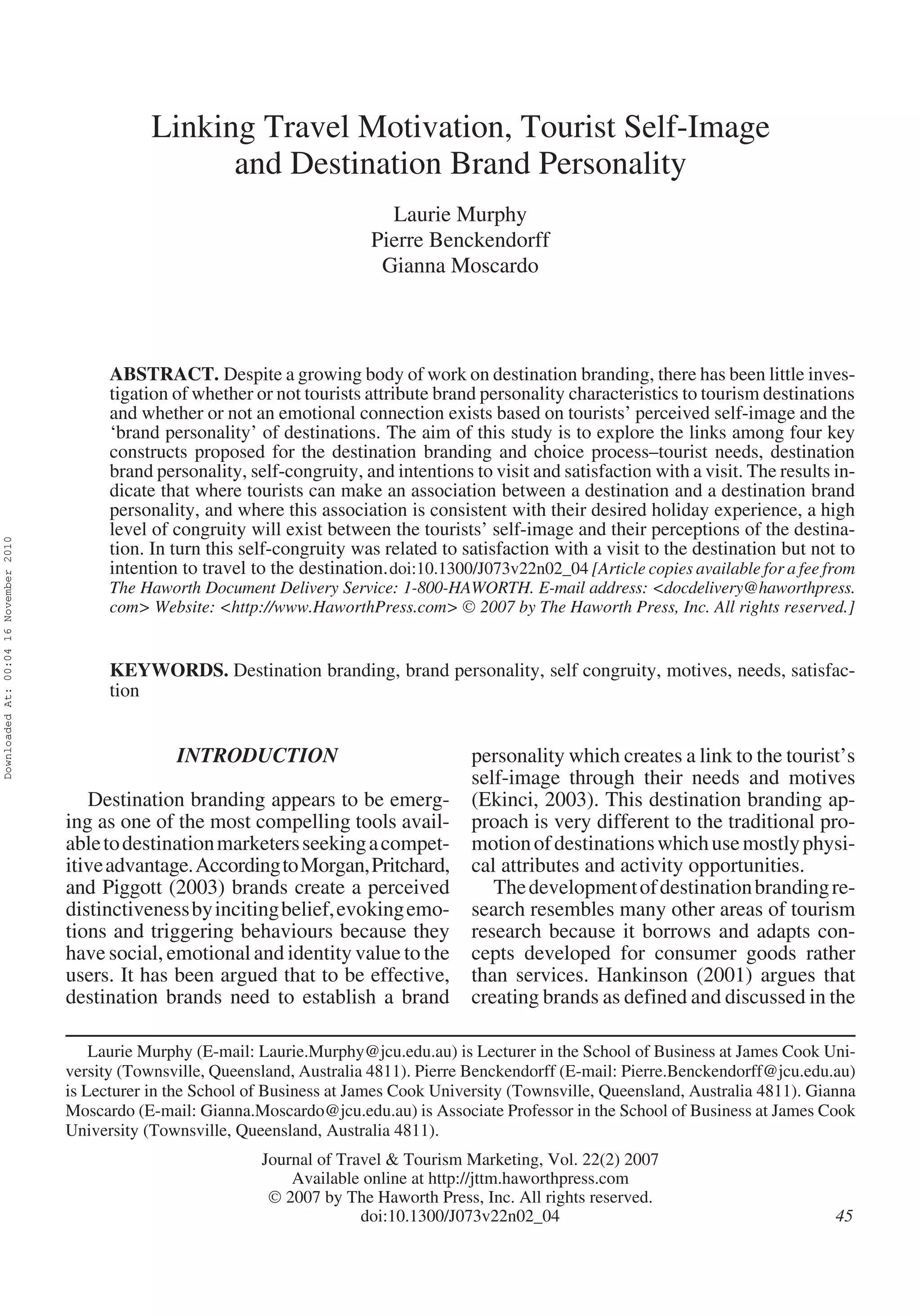 Linking Travel Motivation, Tourist Self Image And Destination Brand ...