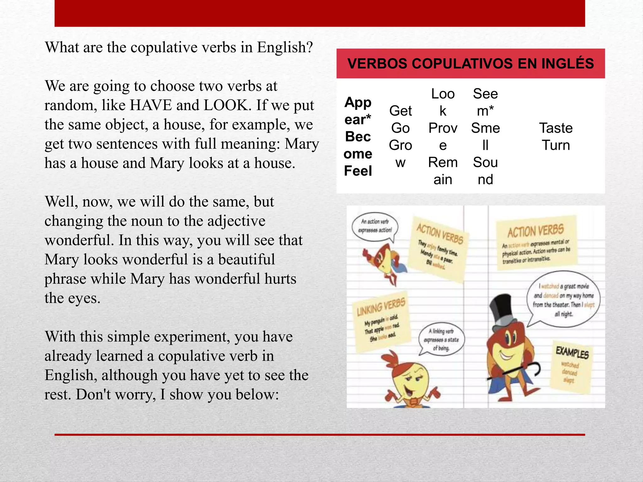 MAPA MENTAL SOBRE LOS LINKING VERBS | PPTX