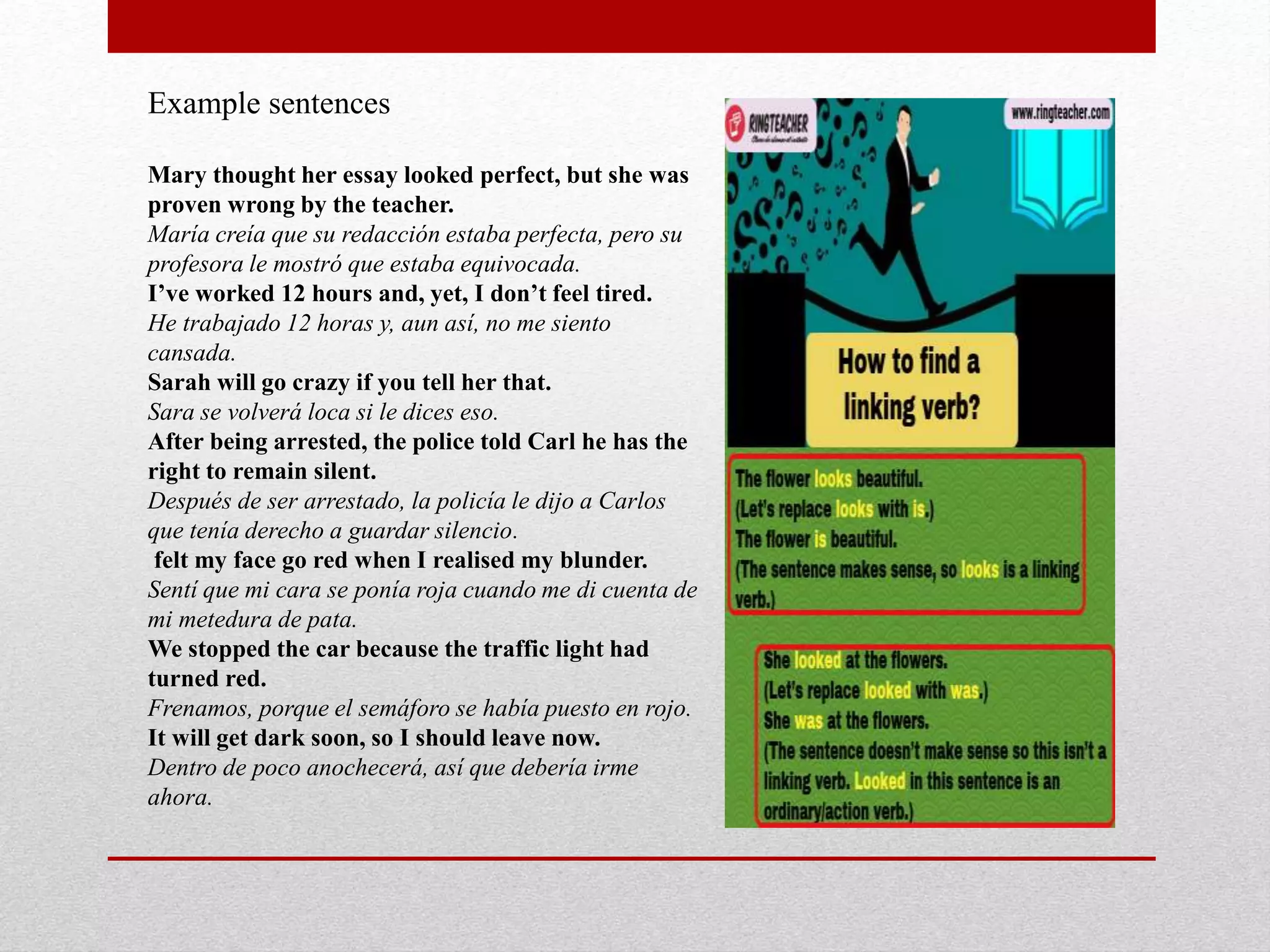 MAPA MENTAL SOBRE LOS LINKING VERBS | PPTX