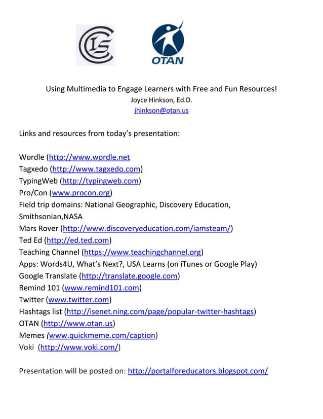 "Using Multimedia to Engage Learners" presentation handout | PDF