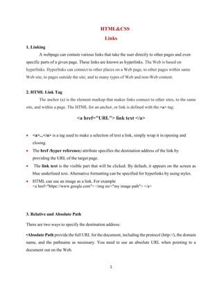 Links in HTML AND CSS COMPREHENSIVE STUDY | PDF
