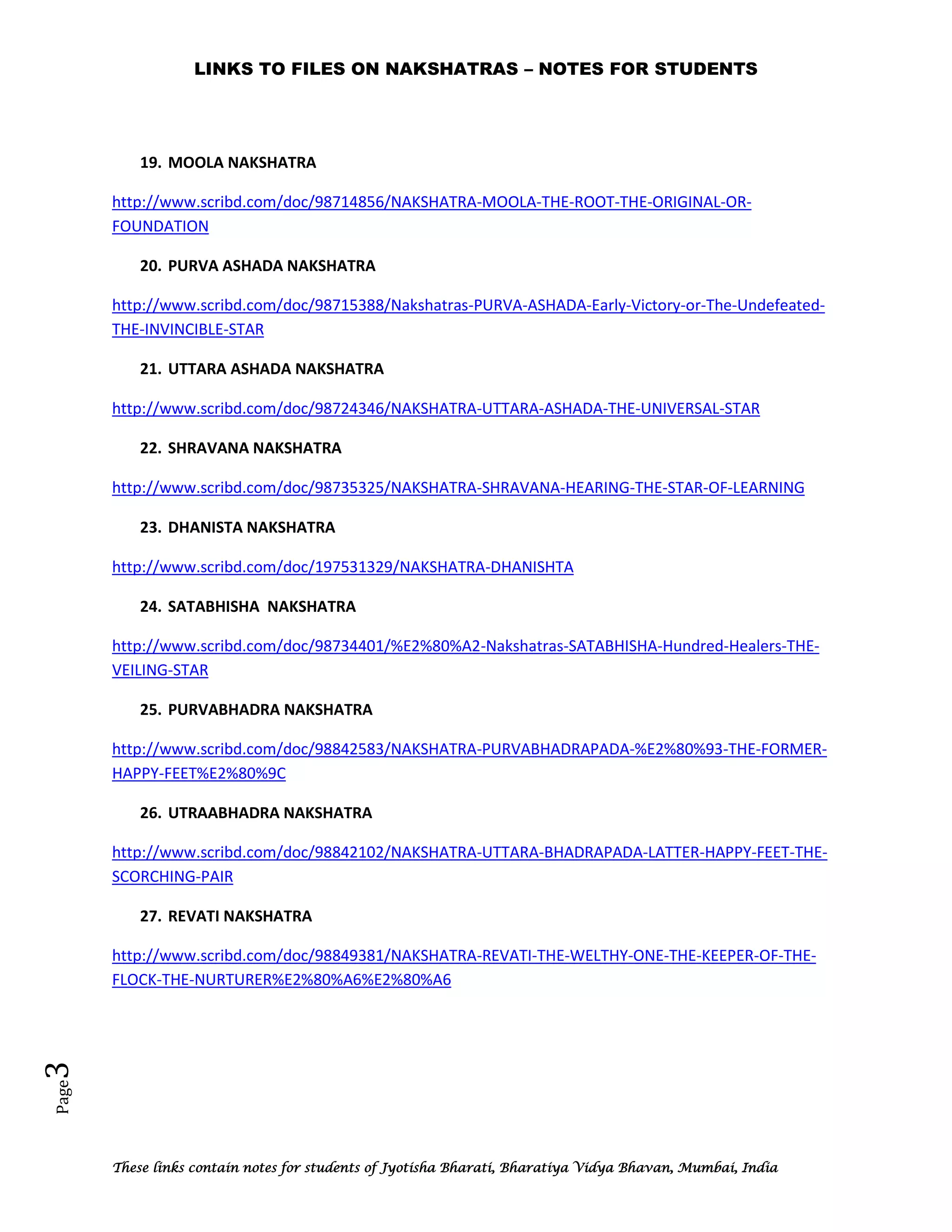 Links to the 27 nakshatras | DOCX