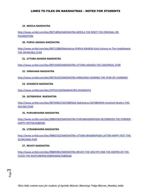Links to the 27 nakshatras | DOCX | Hinduism | Religion & Spirituality