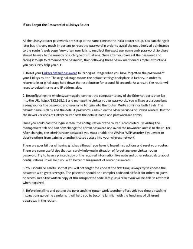 If You Forgot the Password of a Linksys Router