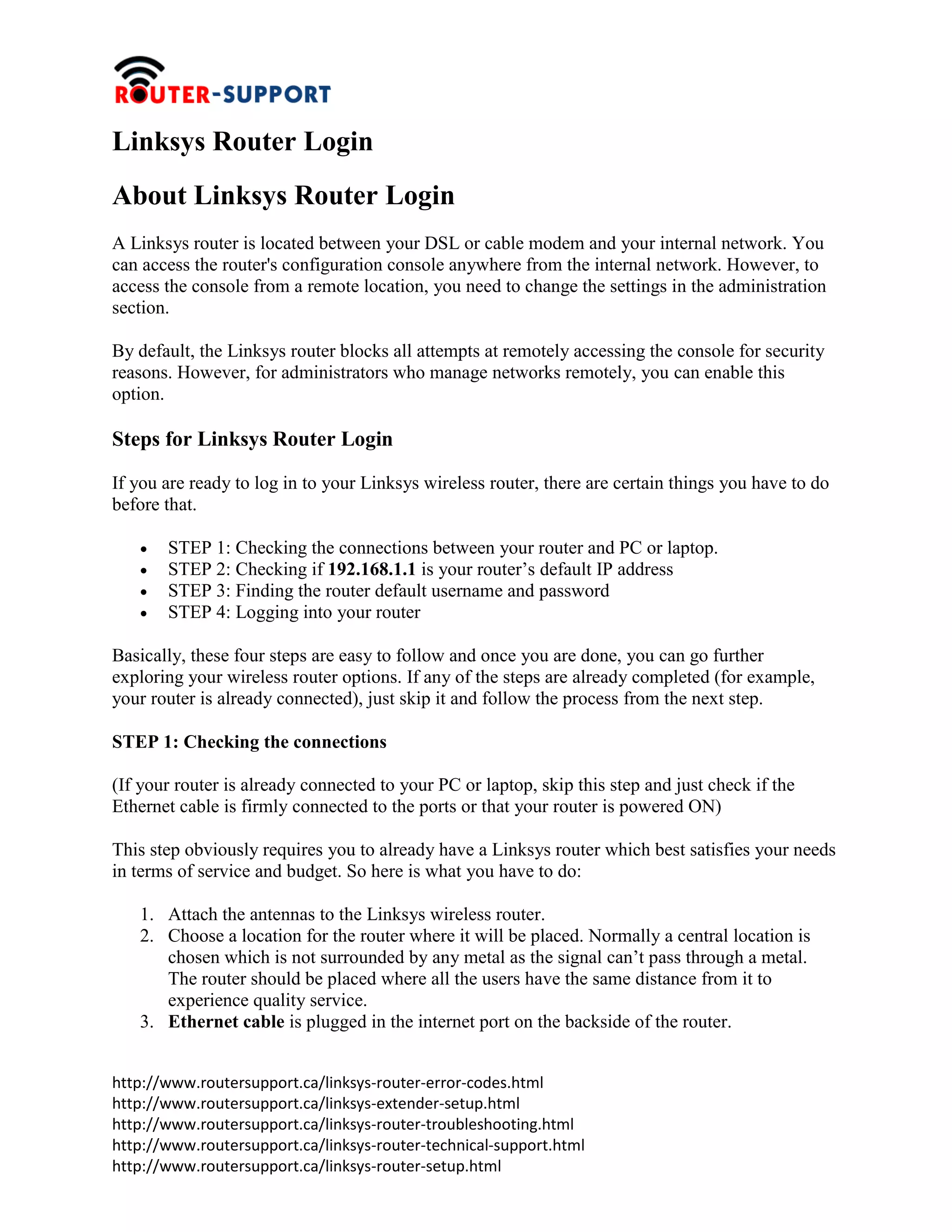 Linksys router login | PDF