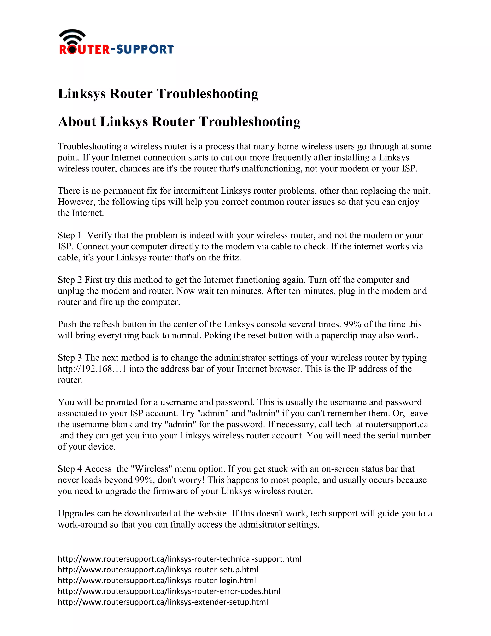 Linksys router troubleshooting | PDF