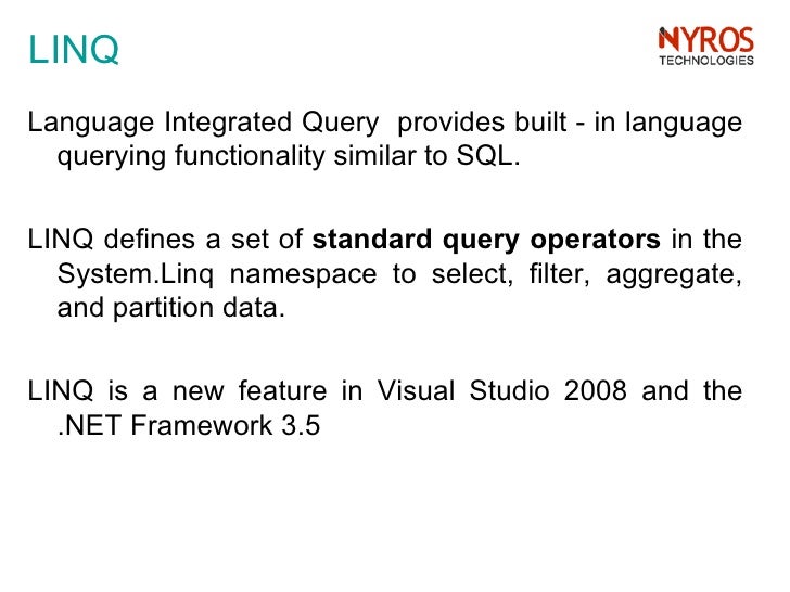 Language Integrated Query By Nyros Developer 
