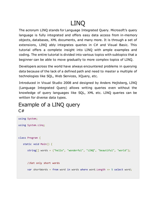 Linq in C# | DOCX