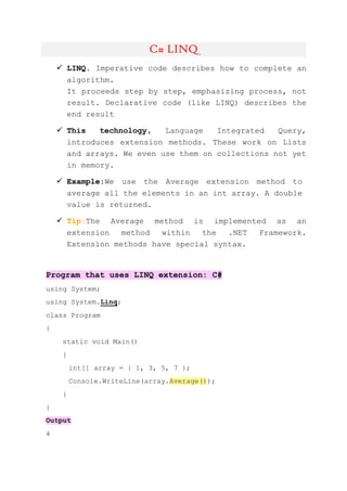 Linq & lambda overview C#.net