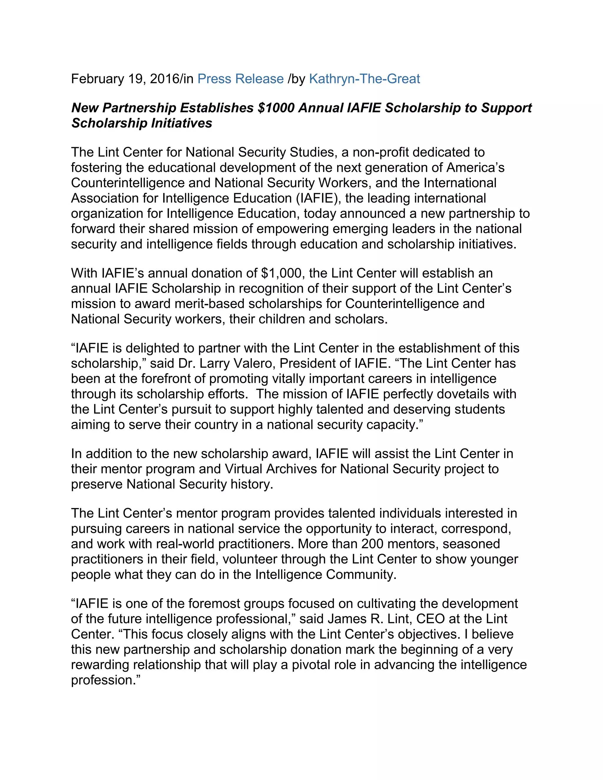 Lint Center Launches Partnership with IAFIE to Advance Intelligence ...