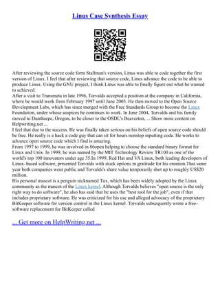 Linus Case Synthesis Essay | PDF | Operating Systems | Computer ...