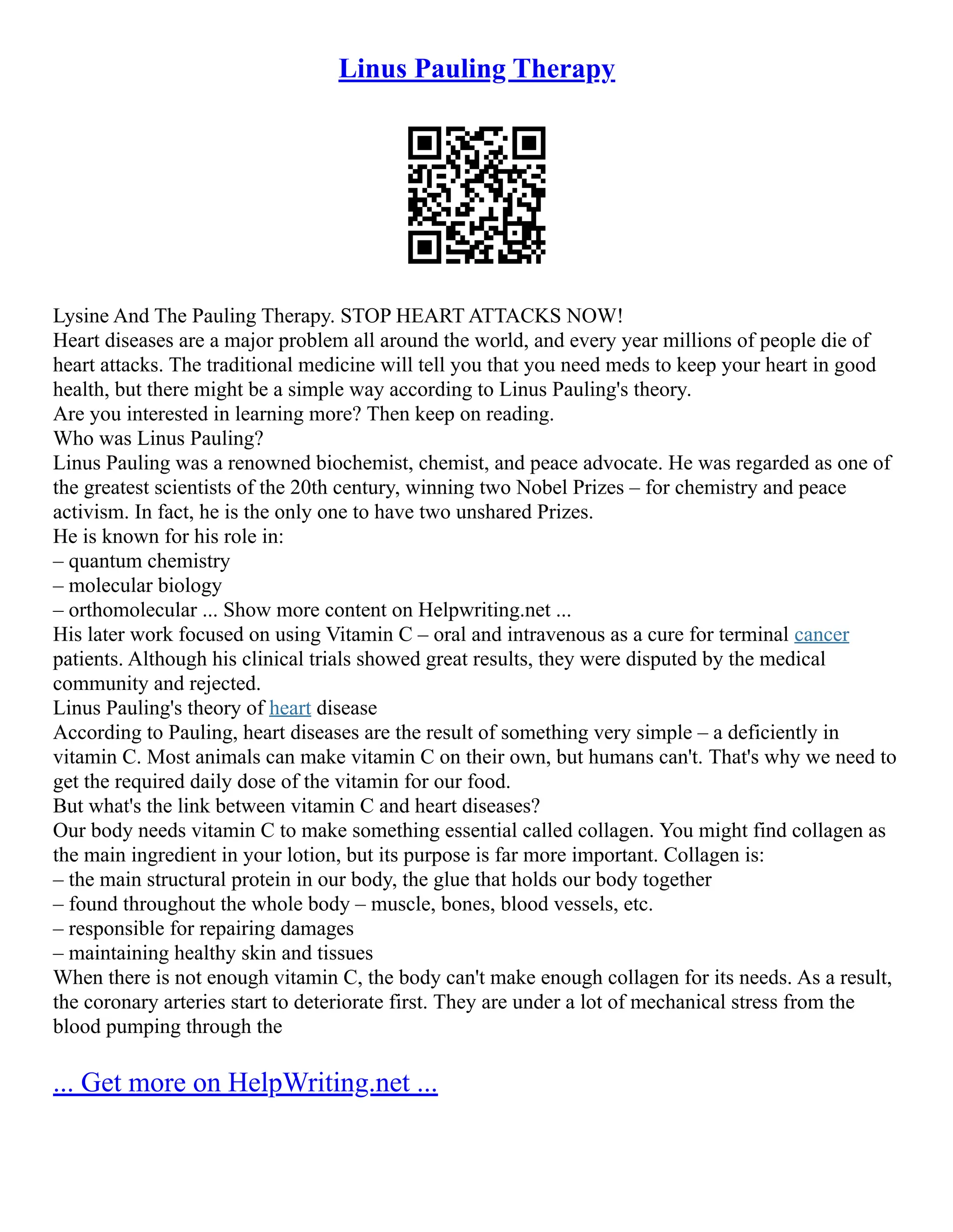 Linus Pauling Therapy | PDF