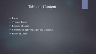 Linux | PPTX | Operating Systems | Computer Software and Applications