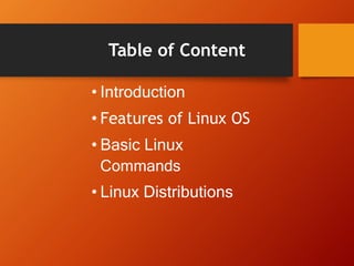Introduction, Features, Basic Commands and Distribution of LINUX | PPT