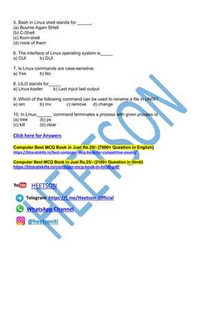 Linux MCQ Questions and Answers of OS, Commands | PDF