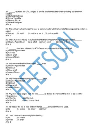 Linux MCQ Questions and Answers of OS, Commands | PDF