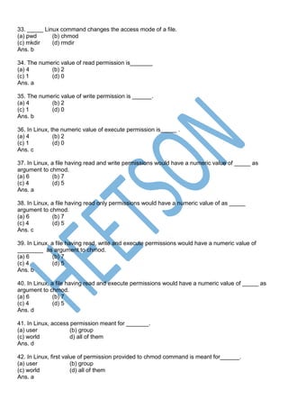 Linux MCQ Questions and Answers of OS, Commands | PDF