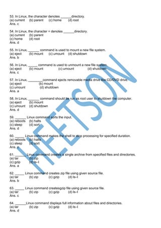 Linux MCQ Questions and Answers of OS, Commands | PDF