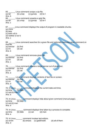 Linux MCQ Questions and Answers of OS, Commands | PDF