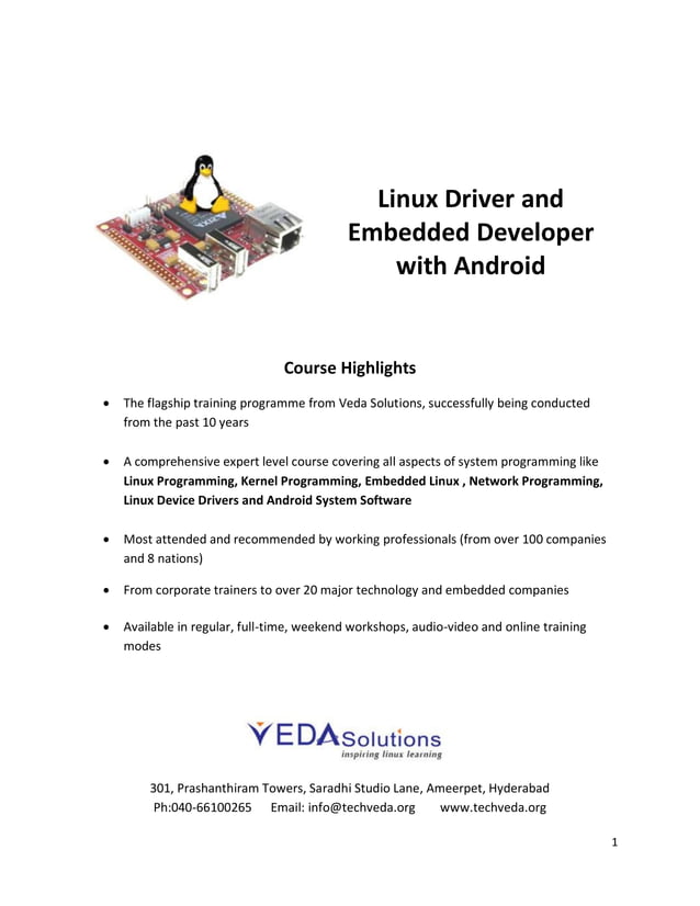 Linux Driver and Embedded Developer with Android Course Content & Highlights | PDF