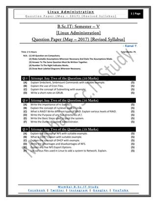 Linux Administration (Revised Syllabus) [QP / May - 2017] | PDF