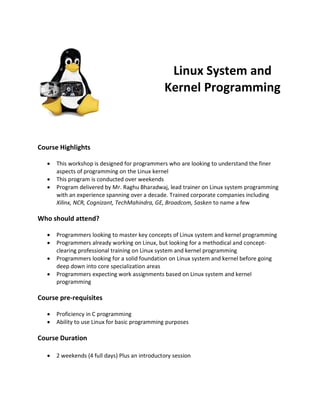 Linux System and Kernel Programming Course Highlights - VedaSolutions | PDF