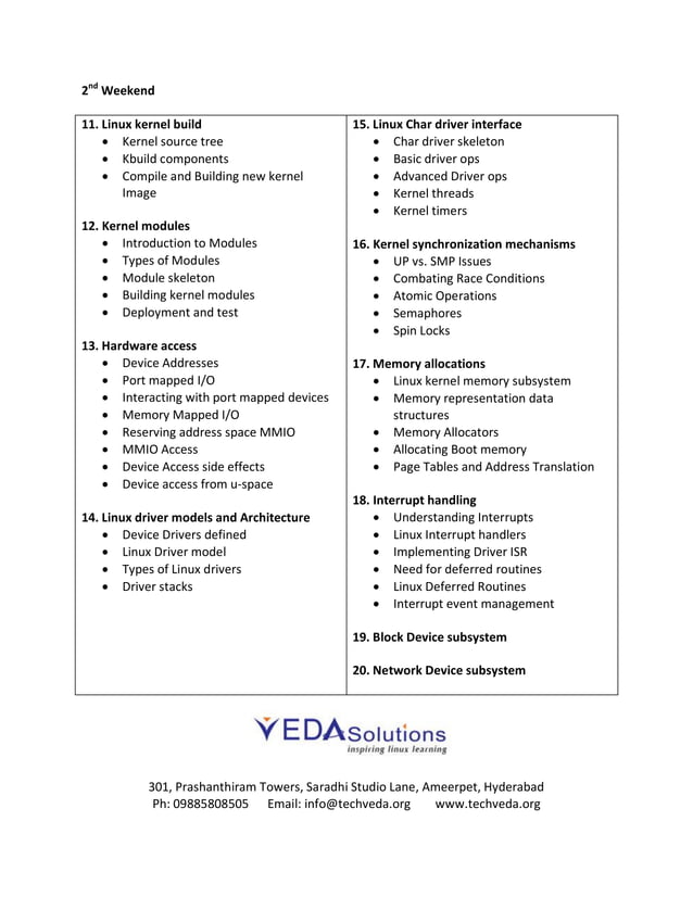 Linux System and Kernel Programming Course Highlights - VedaSolutions | PDF