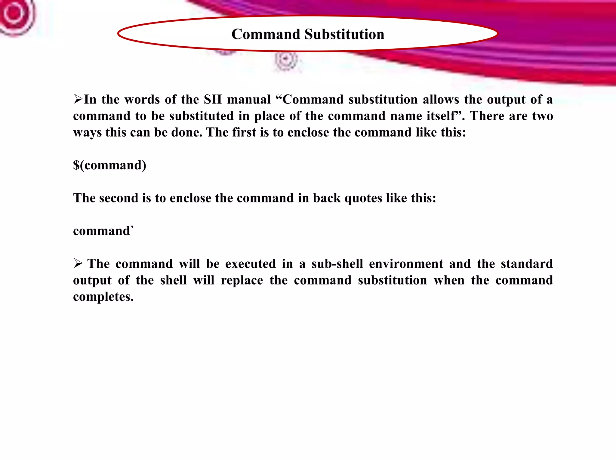 Command Substitution - R.D.Sivakumar | PPTX