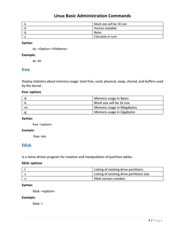 Linux Basic Administration Commands Guide Pdf Operating Systems Computer Software And 7476