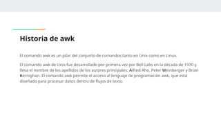 Linux Essentials - AWK_v2, introduccion, ejemplos | PPTX