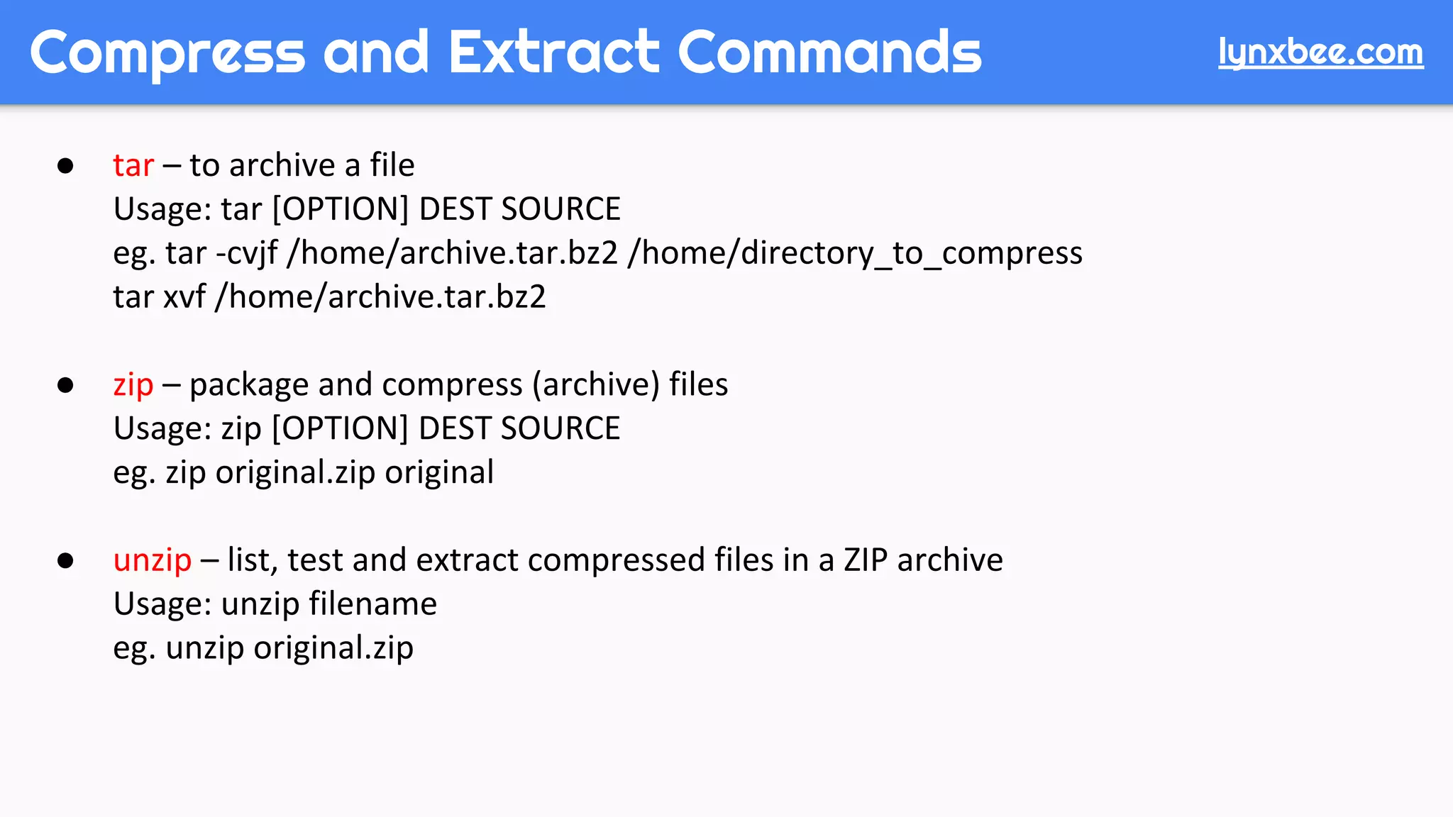 Linux basics and commands - from lynxbee.com