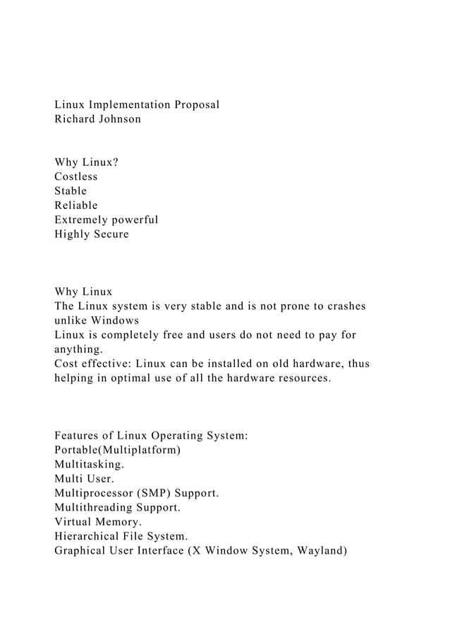Linux Implementation ProposalRichard JohnsonWhy Linux .docx