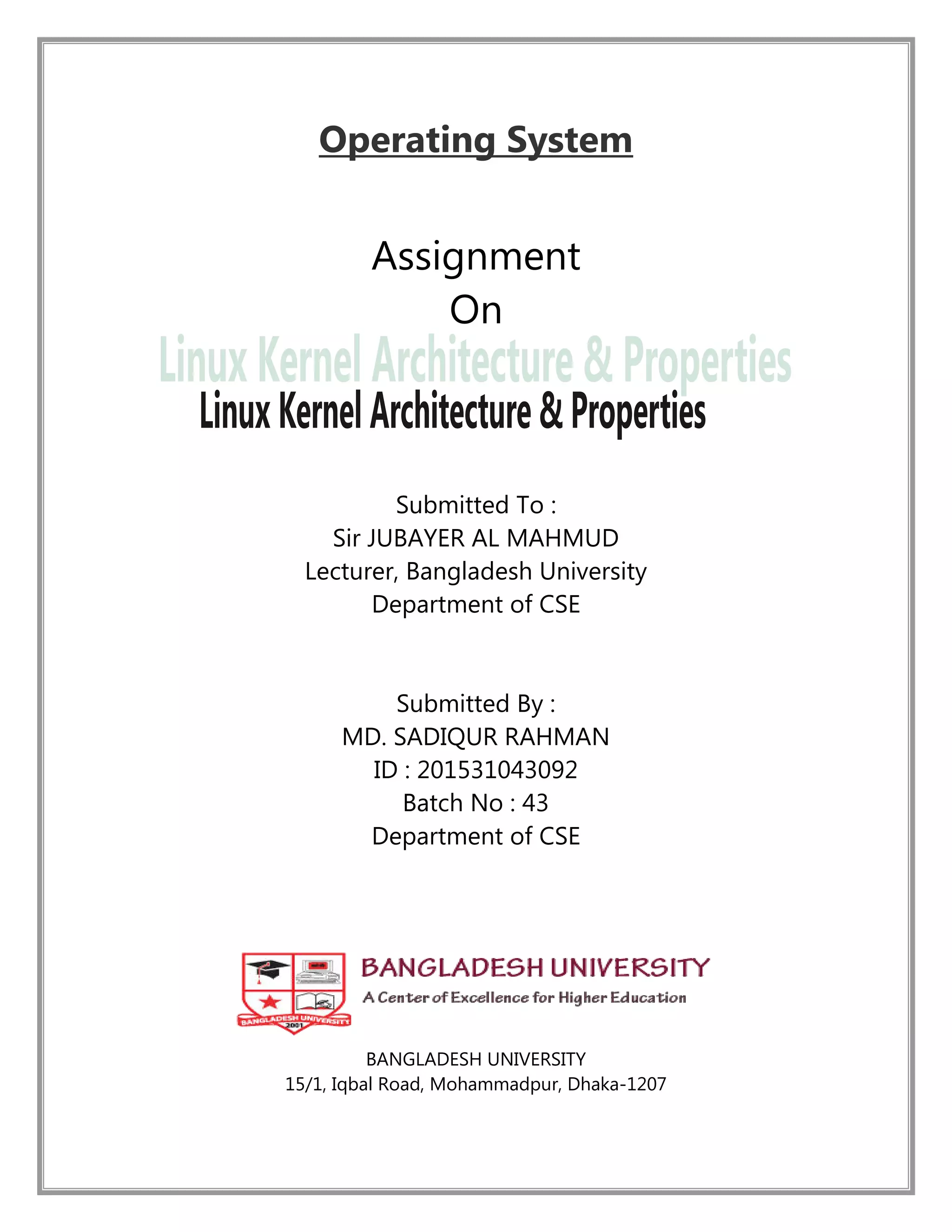 Linux kernel Architecture and Properties | PDF