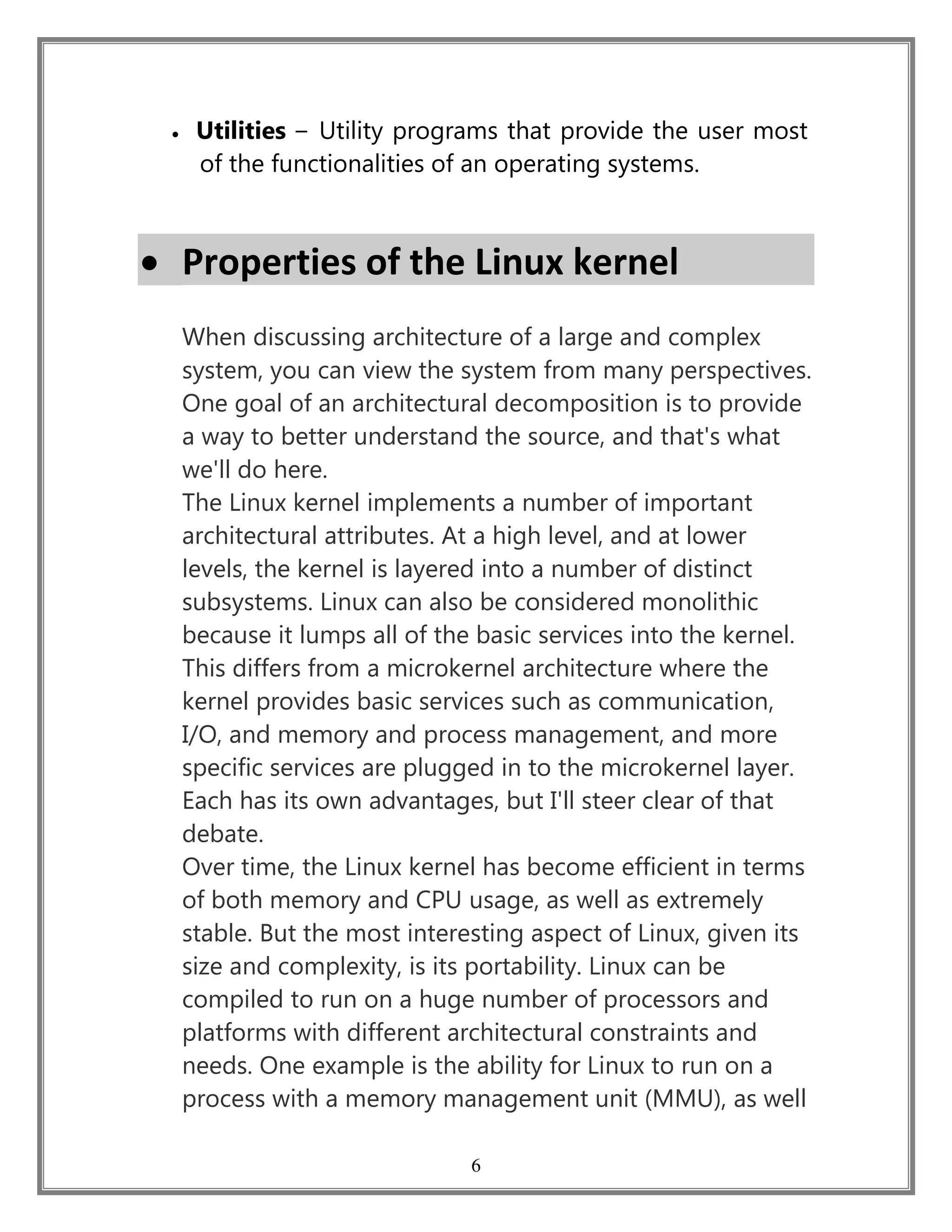 Linux kernel Architecture and Properties | PDF
