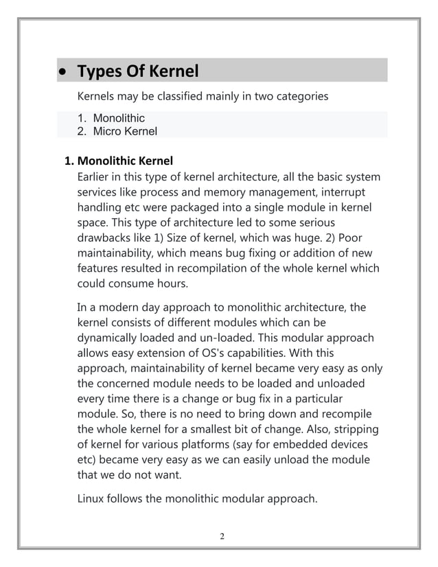 Linux kernel Architecture and Properties | PDF