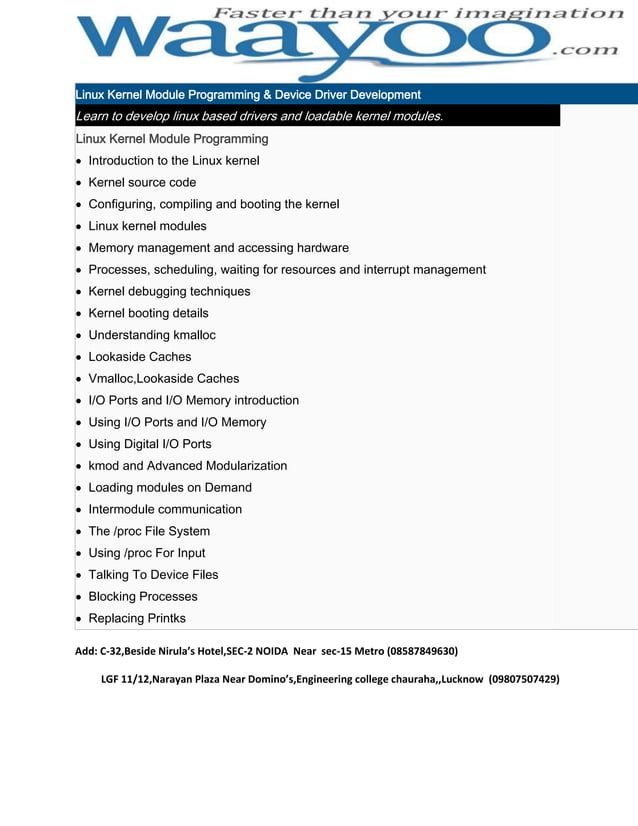 Linux Kernel Module Programming Regular And Summer Training In Waayoo