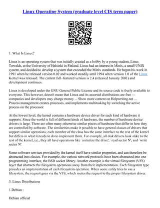 Linux Operating System (Graduate Level CIS Term Paper) | PDF