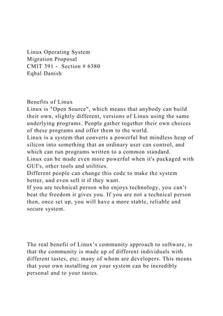 Linux Operating SystemMigration ProposalCMIT 391 - Section .docx