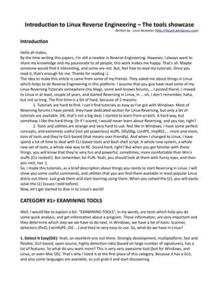 Reverse Engineering in Linux - The tools showcase | PDF
