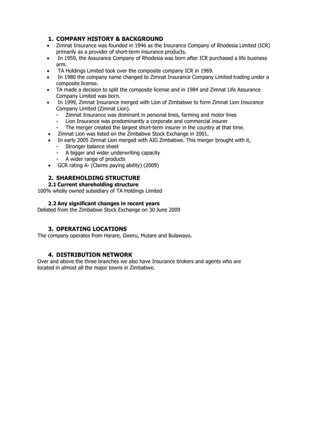 Zimnat Lion Insurance Company Profile | PDF