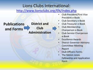 Lions Clubs Internatonal online resources and social media pages. | PPT