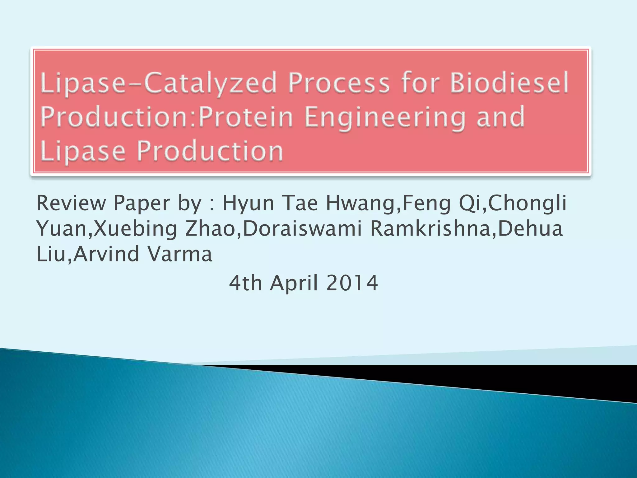 Lipase catalyzed process for biodiesel production protein engineering ...