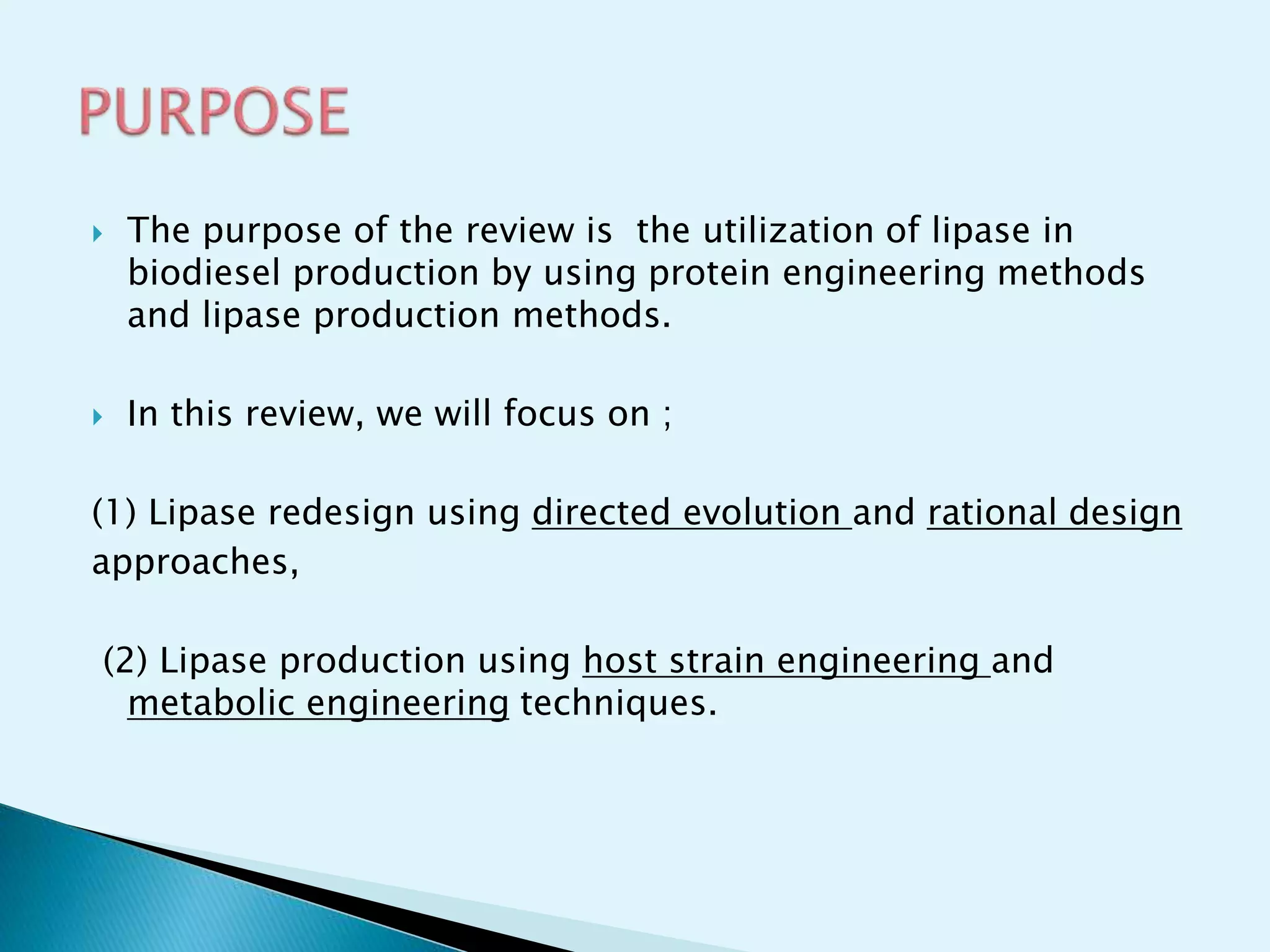 Lipase catalyzed process for biodiesel production protein engineering ...